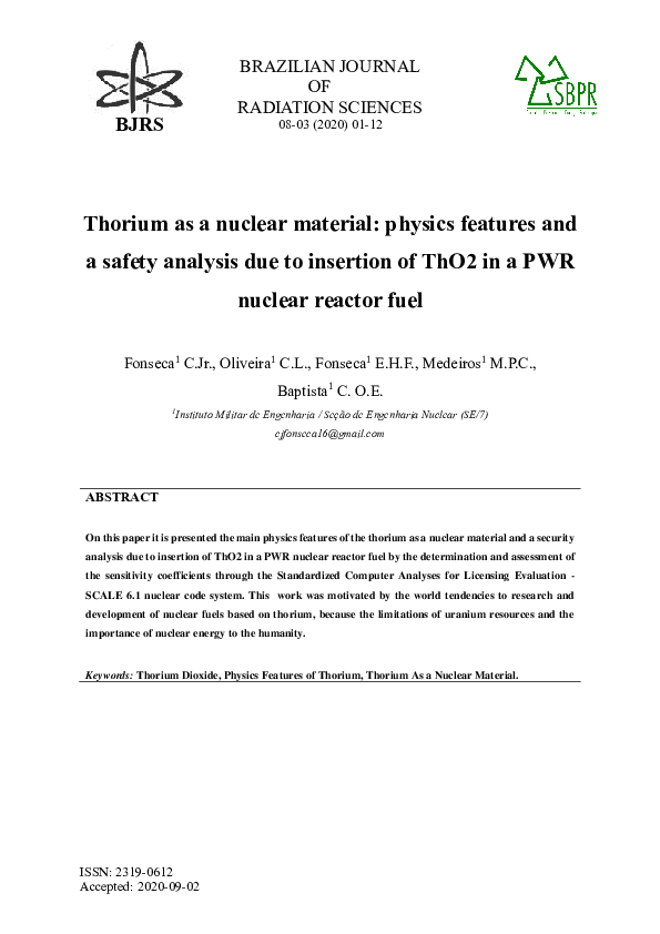 (PDF) Thorium as a nuclear material: physics features and a safety ...