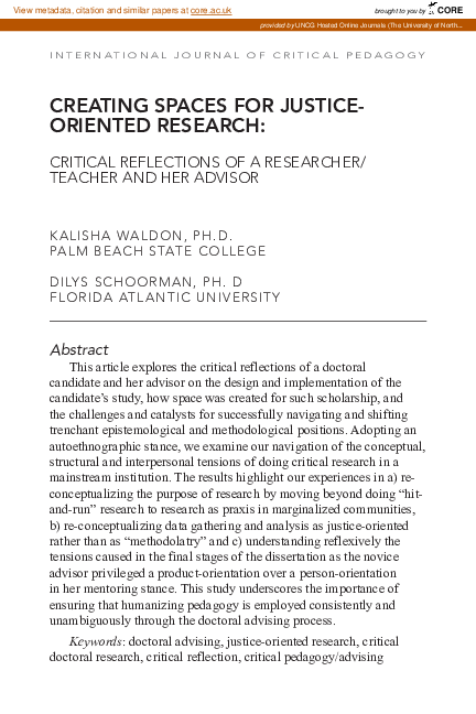 (PDF) Creating Spaces for Justice-Oriented Research: Critical ...