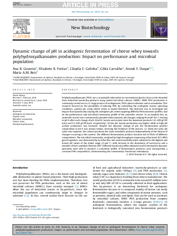 (PDF) Dynamic change of pH in acidogenic fermentation of cheese whey towards ...