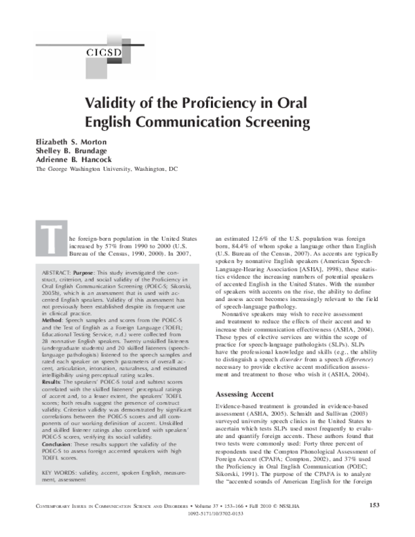 (PDF) Validity of the Proficiency in Oral English Communication Screening