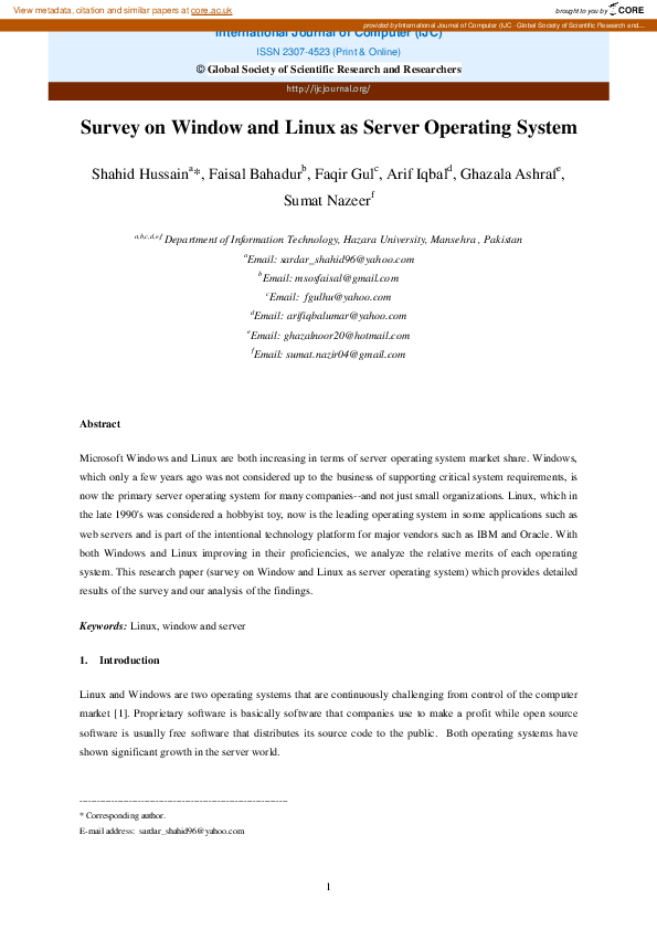 (PDF) Survey on Window and Linux as Server Operating System