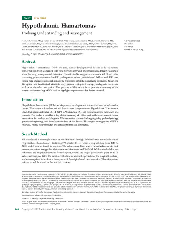 (PDF) Hypothalamic Hamartomas: Evolving Understanding and Management ...