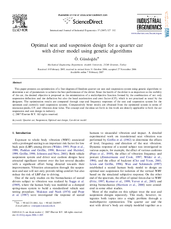 (PDF) Optimal seat and suspension design for a quarter car with driver model using genetic ...