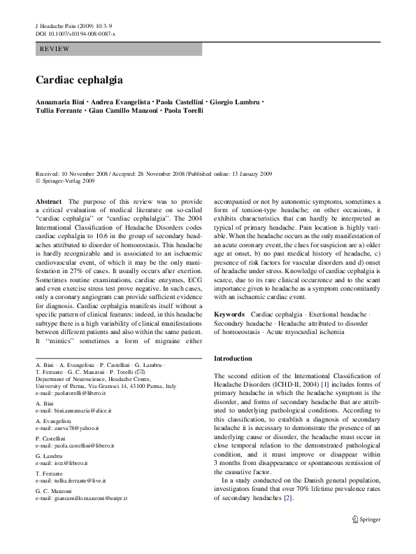 (PDF) Cardiac cephalgia