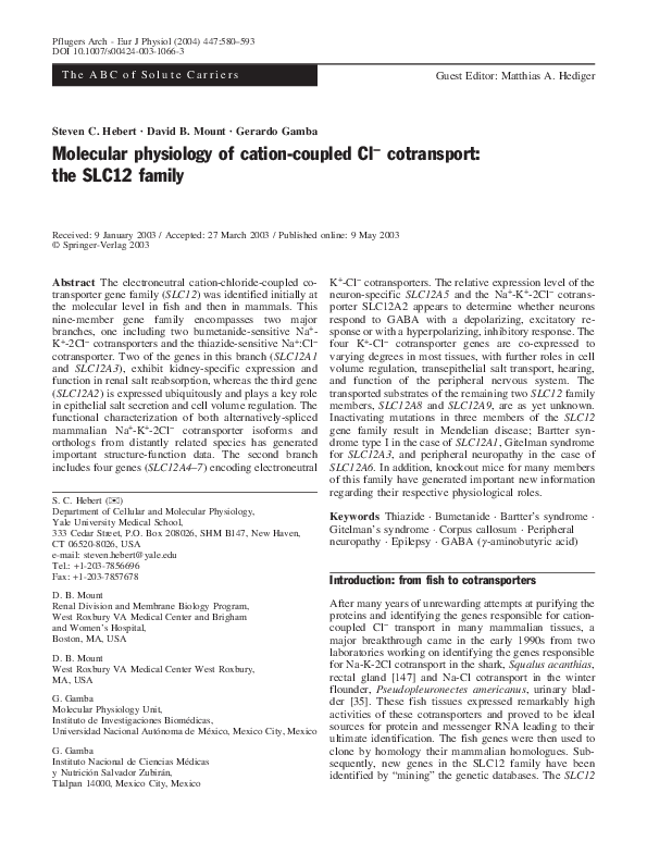 (PDF) Molecular physiology of cation-coupled Cl? cotransport: the SLC12 ...
