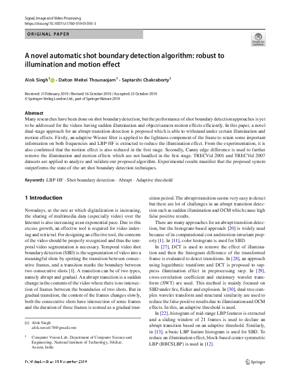 Pdf A Novel Automatic Shot Boundary Detection Algorithm Robust To Illumination And Motion Effect