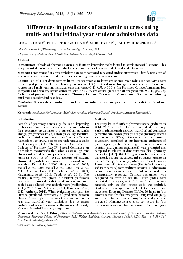 (PDF) Differences in predictors of academic success using multi- and ...