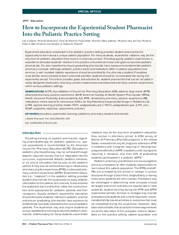 (PDF) How to Incorporate the Experiential Student Pharmacist Into the ...