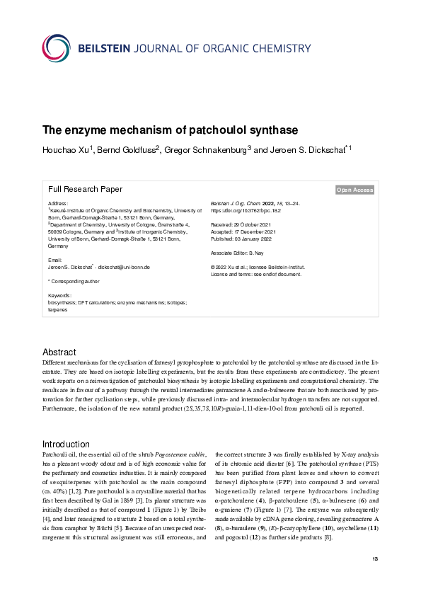 (PDF) The enzyme mechanism of patchoulol synthase