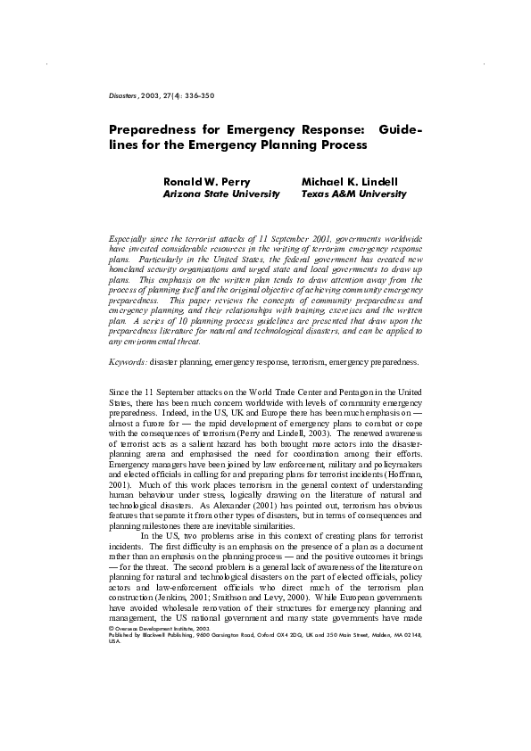 (PDF) USA. Preparedness for Emergency Response: Guide- lines for the ...