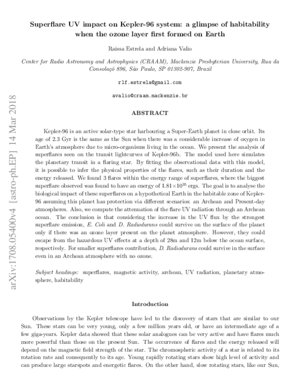 (PDF) Superflare UV impact on Kepler-96 system : a glimpse of ...