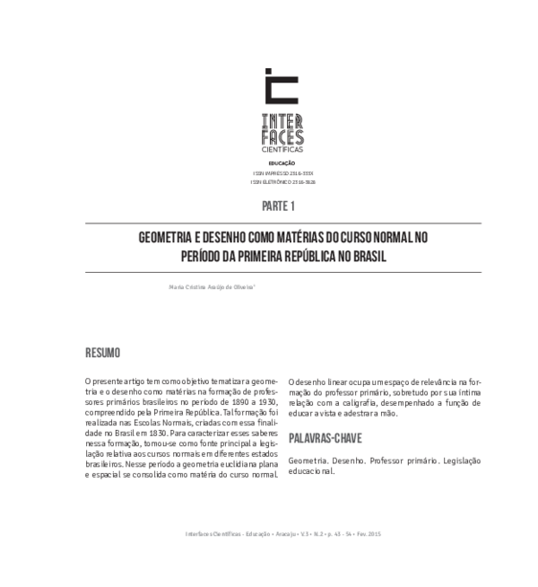 (PDF) Geometria e Desenho como matérias do Curso Normal no período da ...