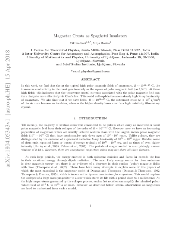 (PDF) Magnetar Crusts as Spaghetti Insulators