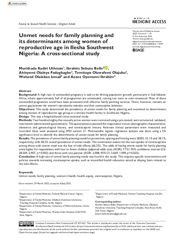 (PDF) Unmet needs for family planning and its determinants among women of reproductive age in ...