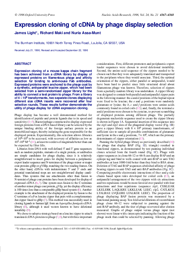 (PDF) Expression cloning of cDNA by phage display selection