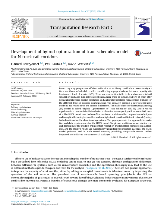 (PDF) Development of hybrid optimization of train schedules model for N-track rail corridors