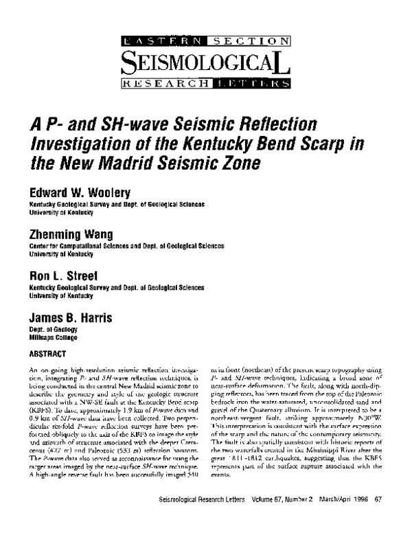Pdf Ap And Sh Wave Seismic Reflection Investigation Of The Kentucky
