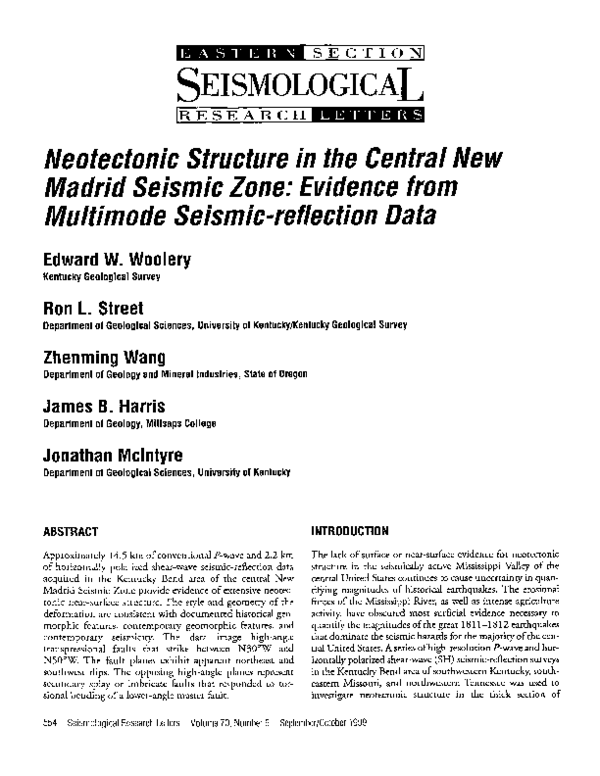 (PDF) Neotectonic Structure in the Central New Madrid Seismic Zone ...