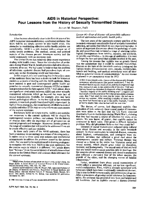 (PDF) AIDS in historical perspective: four lessons from the history of ...