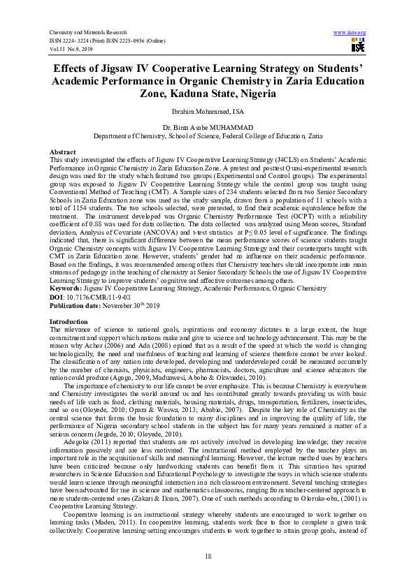 (PDF) Effects of Jigsaw IV Cooperative Learning Strategy on Students ...