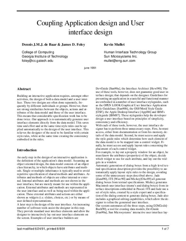 (PDF) Coupling application design and user interface design