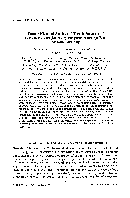 Pdf Trophic Niches Of Species And Trophic Structure Of Ecosystems