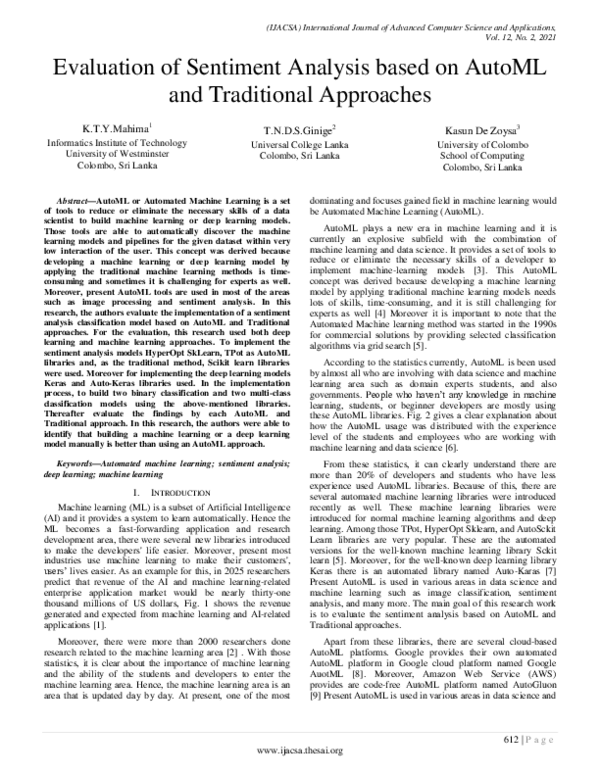 (PDF) Evaluation of Sentiment Analysis based on AutoML and Traditional Approaches