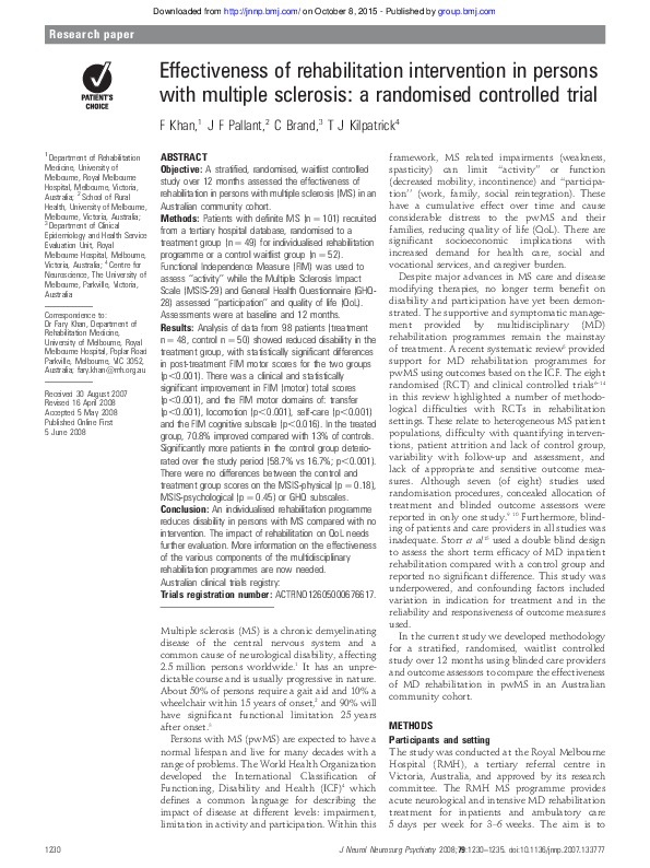 (PDF) Effectiveness of rehabilitation intervention in persons with ...