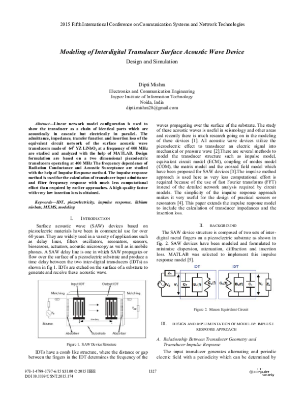 Pdf Modeling Of Interdigital Transducer Surface Acoustic Wave Device Design And Simulation