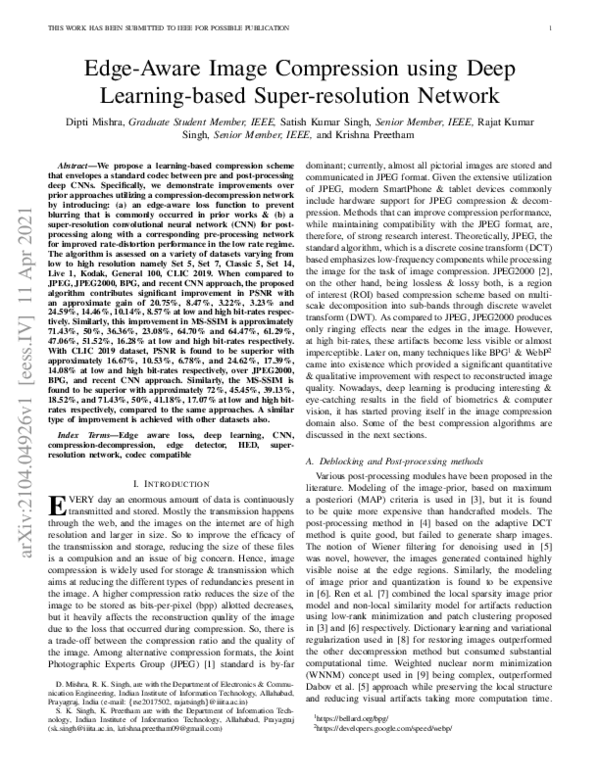(PDF) Edge-Aware Image Compression using Deep Learning-based Super ...