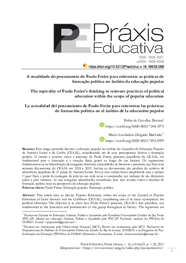 (PDF) A atualidade do pensamento de Paulo Freire para reinventar as ...