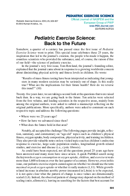(PDF) Pediatric Exercise Science: Back to the Future