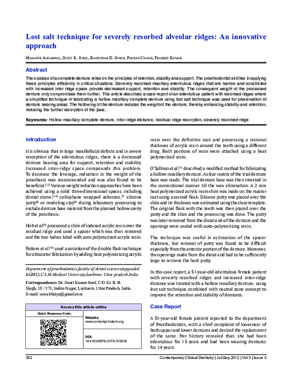 (PDF) Lost salt technique for severely resorbed alveolar ridges: An ...