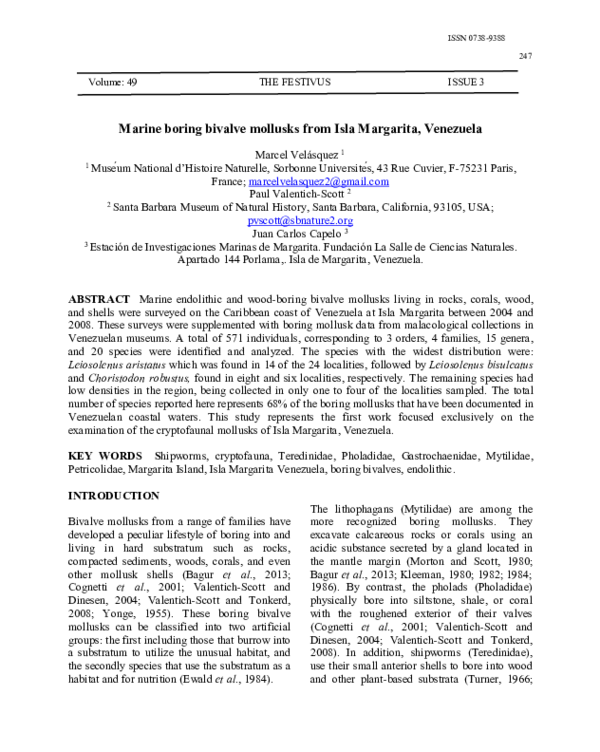 Pdf Marine Boring Bivalve Mollusks From Isla Margarita Venezuela