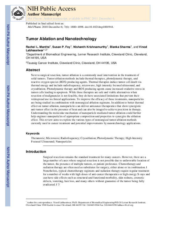 (PDF) Tumor Ablation and Nanotechnology | Blanka Sharma - Academia.edu (PDF) Tumor Ablation and Nanotechnology | Blanka Sharma - Academia.edu