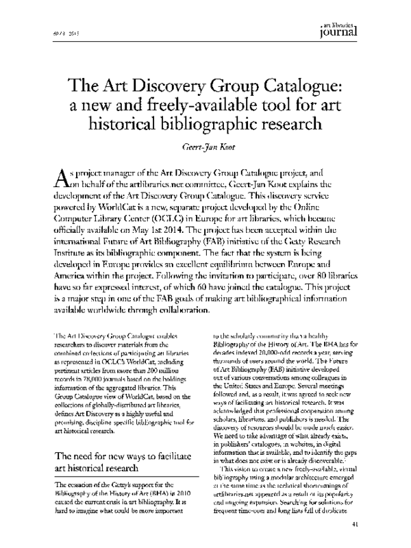 (PDF) The Art Discovery Group Catalogue: a new and freely-available ...