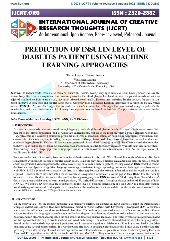 (PDF) Prediction of Insulin Level of Diabetes Patient Using Machine ...