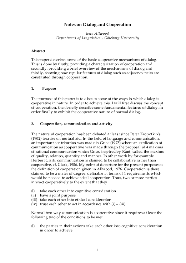 (PDF) Notes on dialog and cooperation