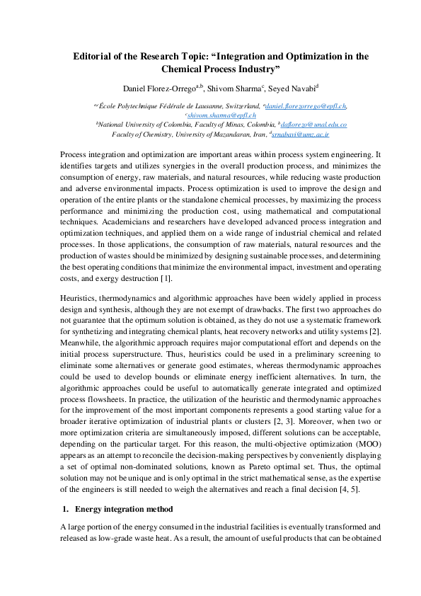 (PDF) Editorial of the Research Topic: "Integration and Optimization in ...