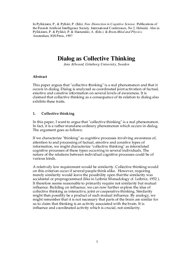 (PDF) Dialog as collective thinking