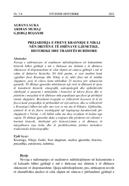 (PDF) THE ORIGIN OF NORTH ALBANIAN TRIBES OF KRASNIQE AND NIKAJ BASED ...