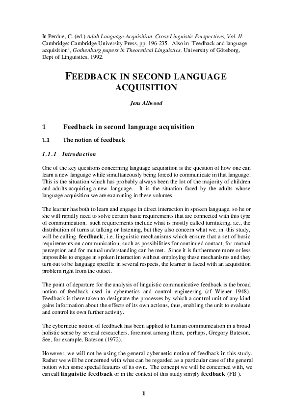 (PDF) Feedback in second language acquisition