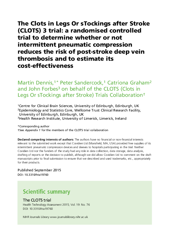 (PDF) The Clots in Legs Or sTockings after Stroke (CLOTS) 3 trial: a ...
