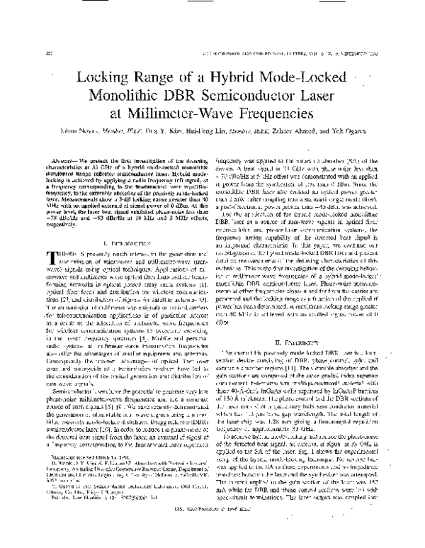 (PDF) Locking range of a hybrid mode-locked monolithic DBR semiconductor laser at millimeter ...