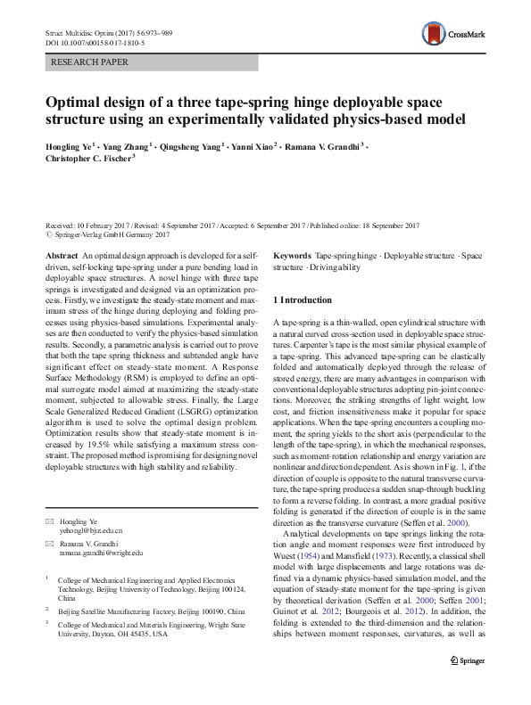(PDF) Optimal design of a three tape-spring hinge deployable space structure using an ...