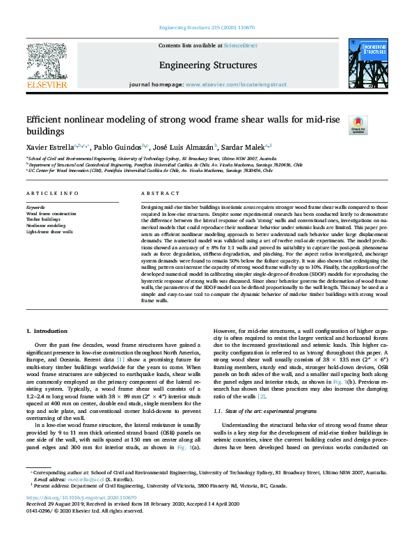 (PDF) Efficient nonlinear modeling of strong wood frame shear walls for ...
