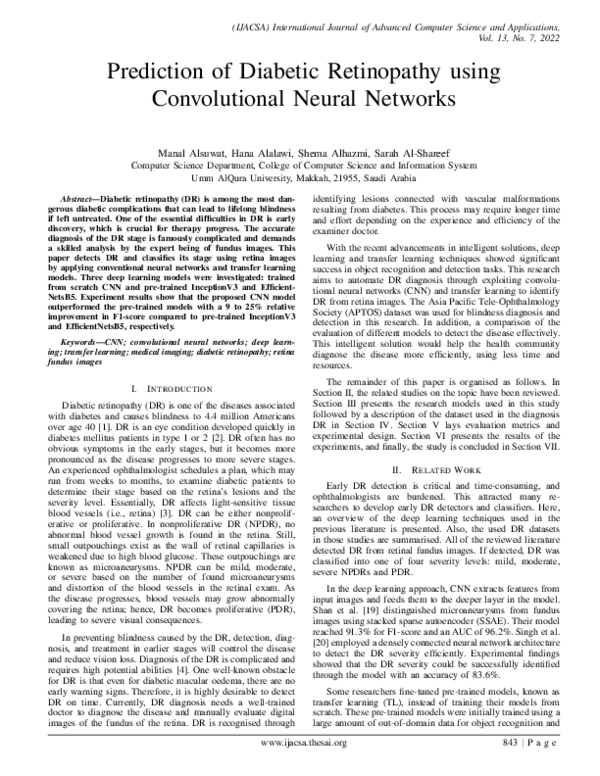 (PDF) Prediction of Diabetic Retinopathy using Convolutional Neural ...