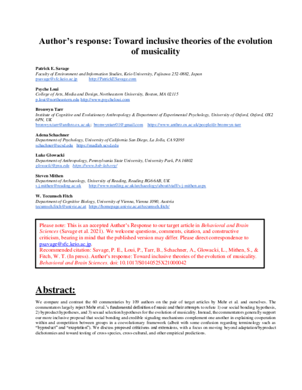 (PDF) Author’s response: Toward inclusive theories of the evolution of ...
