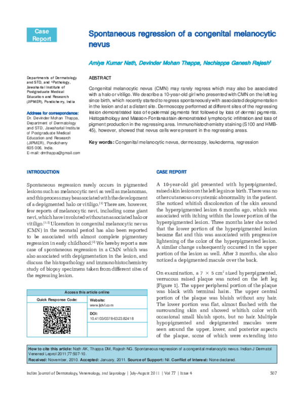 (PDF) Spontaneous Regression of Congenital Melanocytic Nevi without ...
