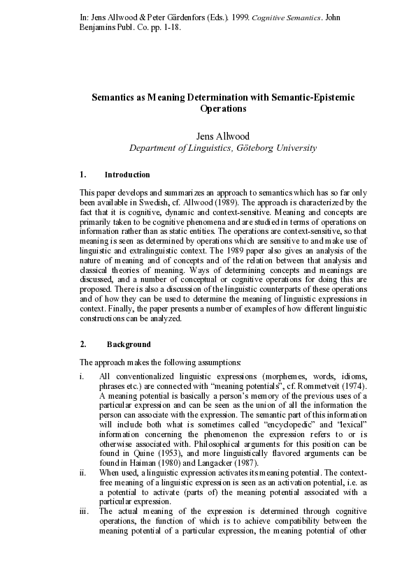 (PDF) Semantics as Meaning Determination with Semantic-Epistemic Operations